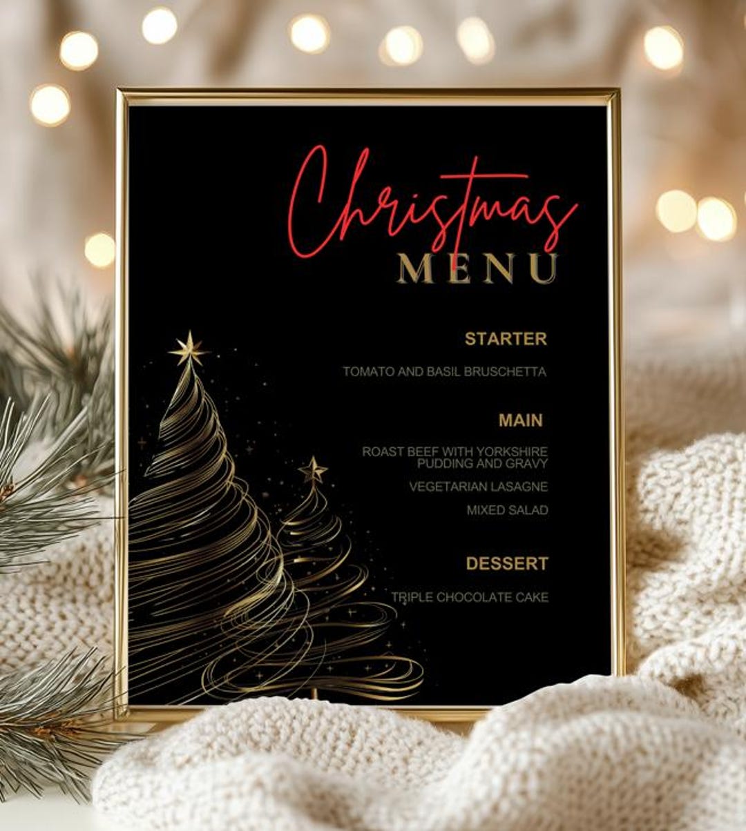 Christmas Menu Card Holiday Menu Template Printable Menu 2 Sizes ...