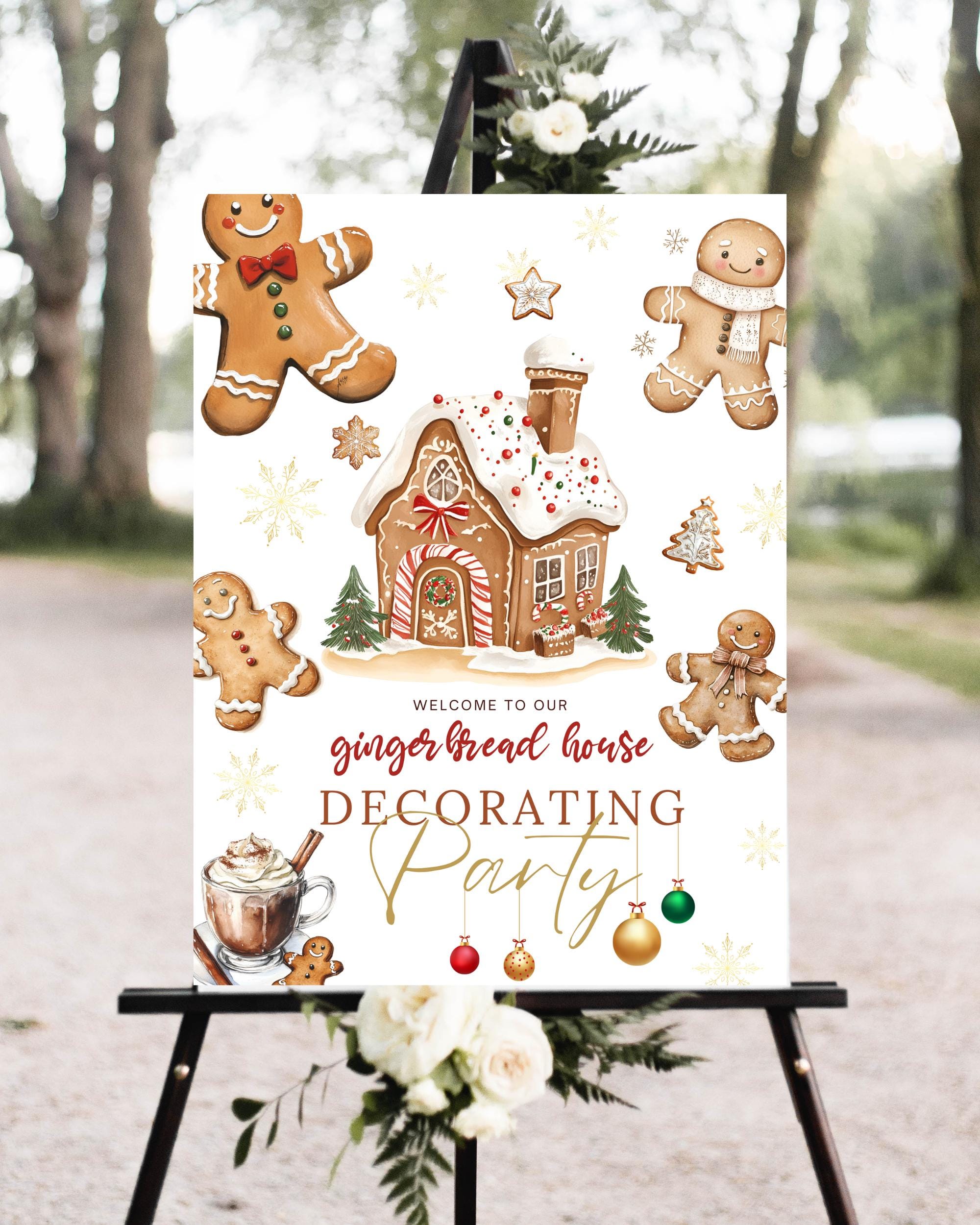 Editable Gingerbread House Decorating Party Welcome Sign, Christmas ...
