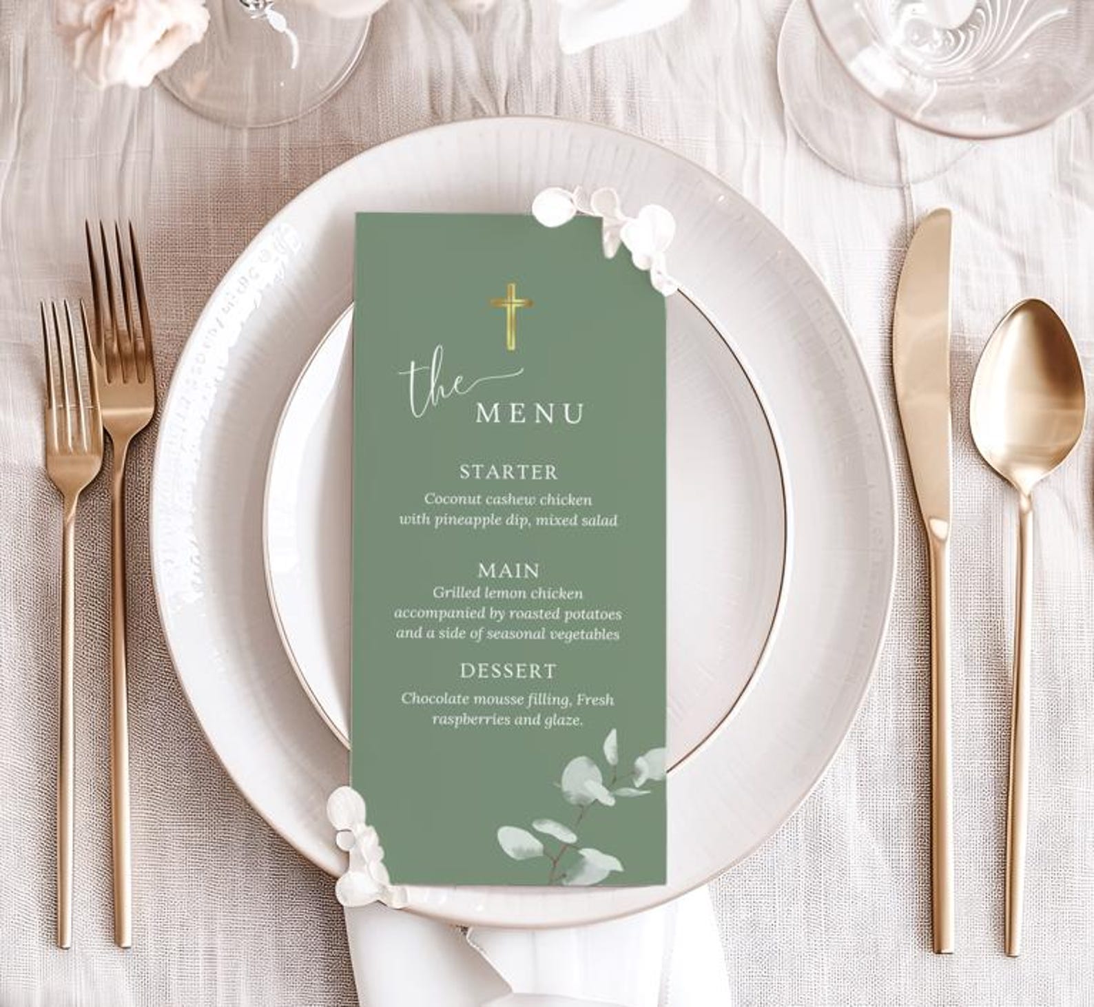 Sage Green Baptism Menu Template Printable Christening Menu Template ...