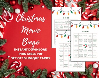 Holiday Movie Bingo Game - 10 Printable Christmas Bingo Cards for ...