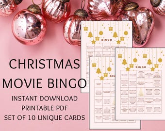 Holiday Movie Bingo Game - 10 Printable Christmas Bingo Cards for ...