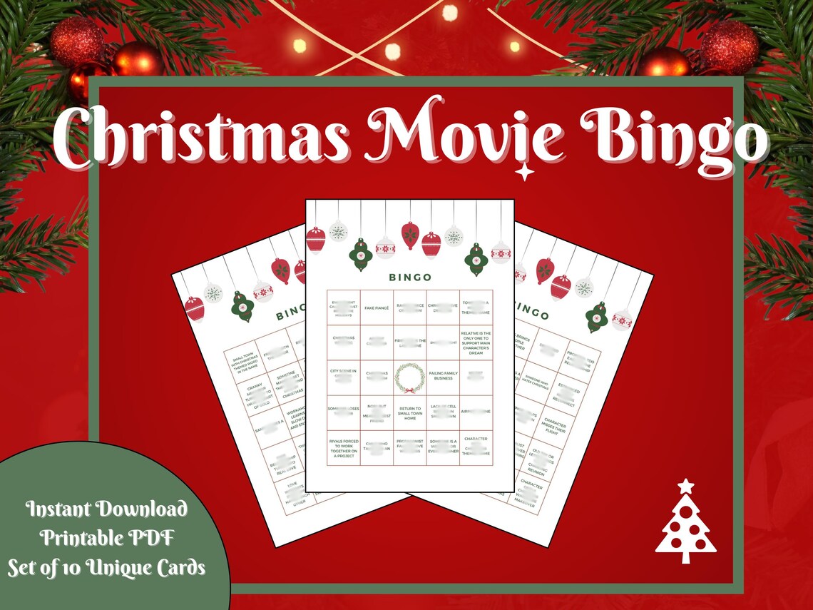 Holiday Movie Bingo Game - 10 Printable Christmas Bingo Cards for ...