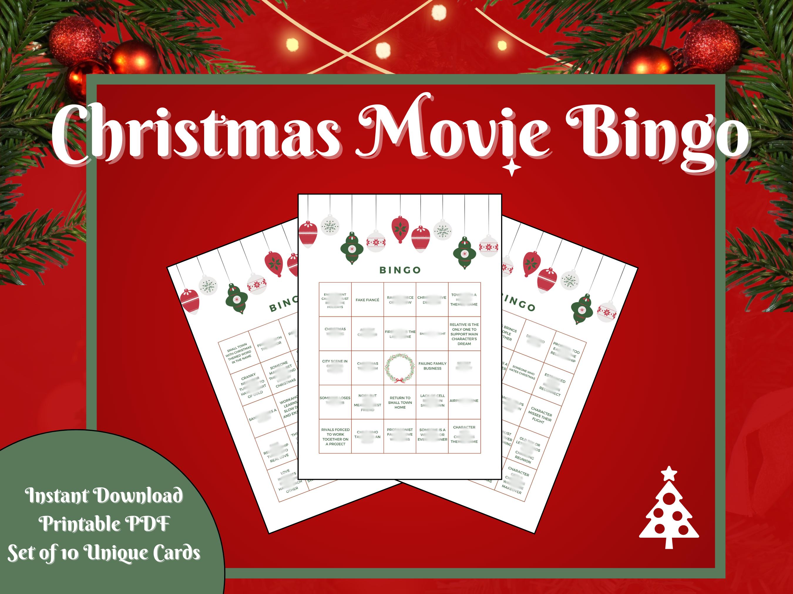 Holiday Movie Bingo Game - 10 Printable Christmas Bingo Cards for ...