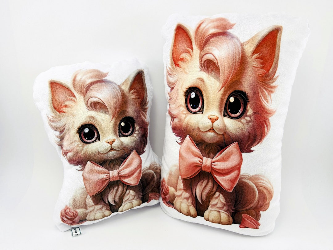 Pink Cat Plush Toy – Handmade Stuffed Kitty, Custom Soft Plushie ...