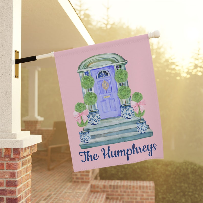 Preppy Blue Door Pink Bow Chinoiserie Grand Millennial Personalized ...