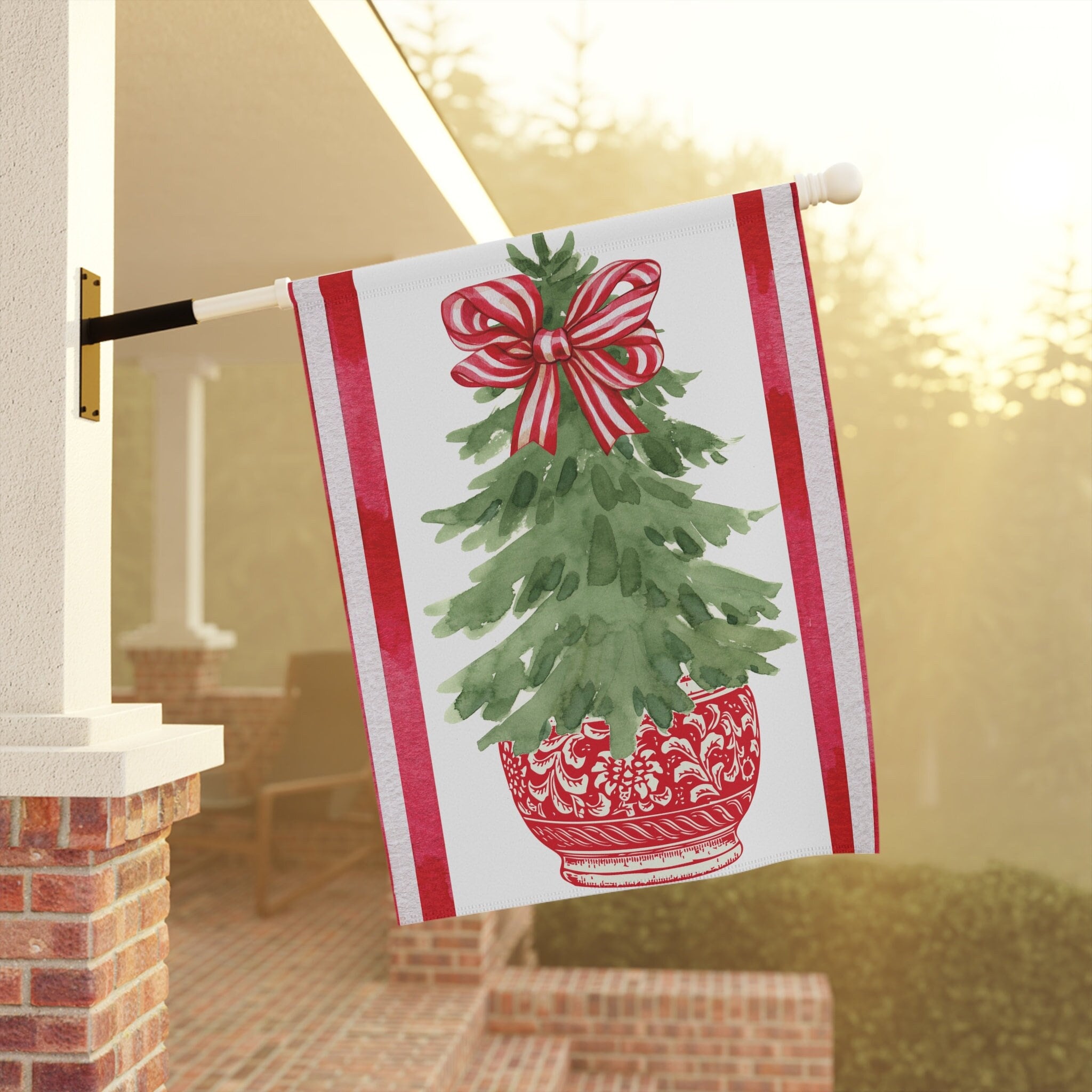 Personalized Chinoiserie Red Bow Preppy Christmas Banner for Home ...