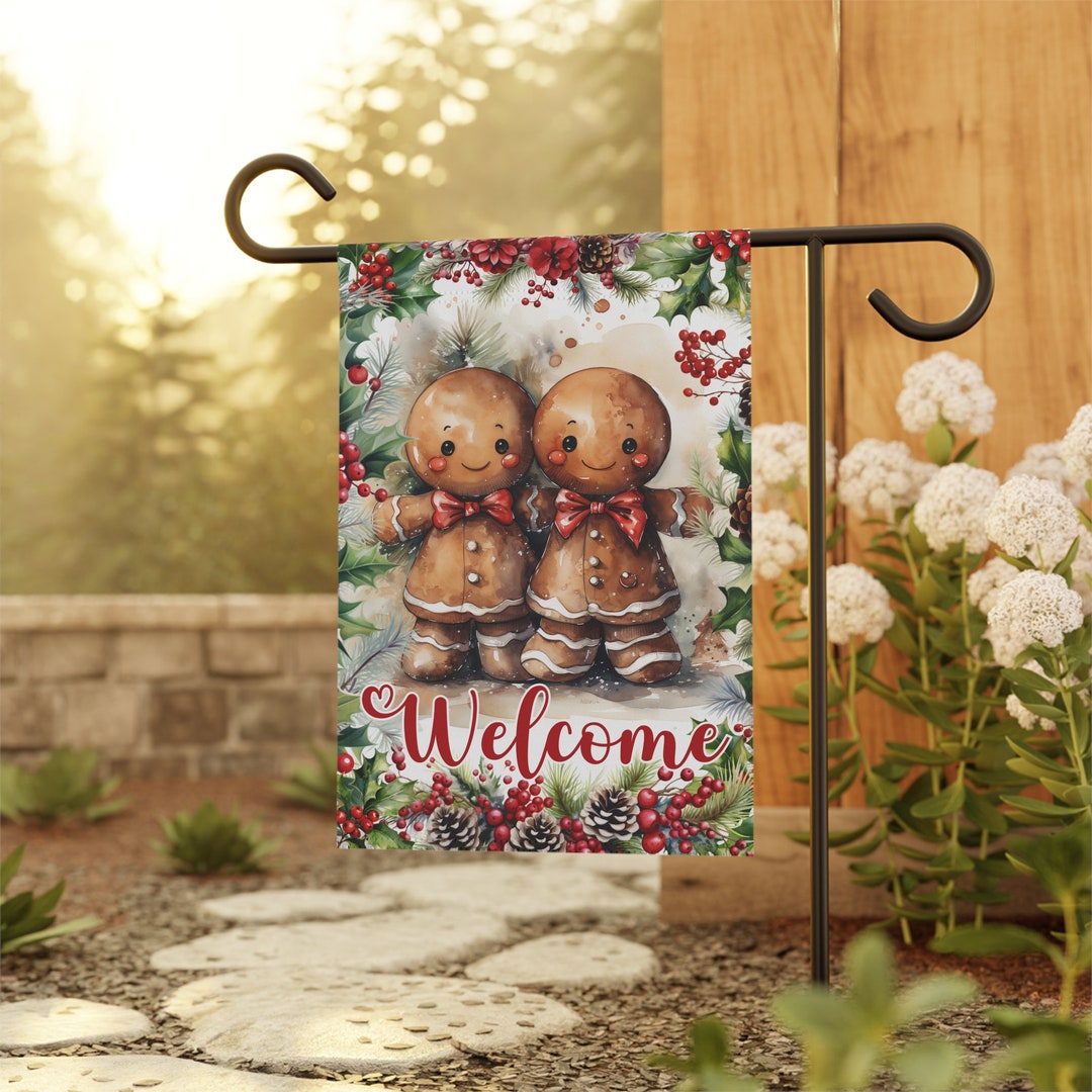 Double Sided 12X18 Gingerbread Welcome Christmas Garden & House Banner ...