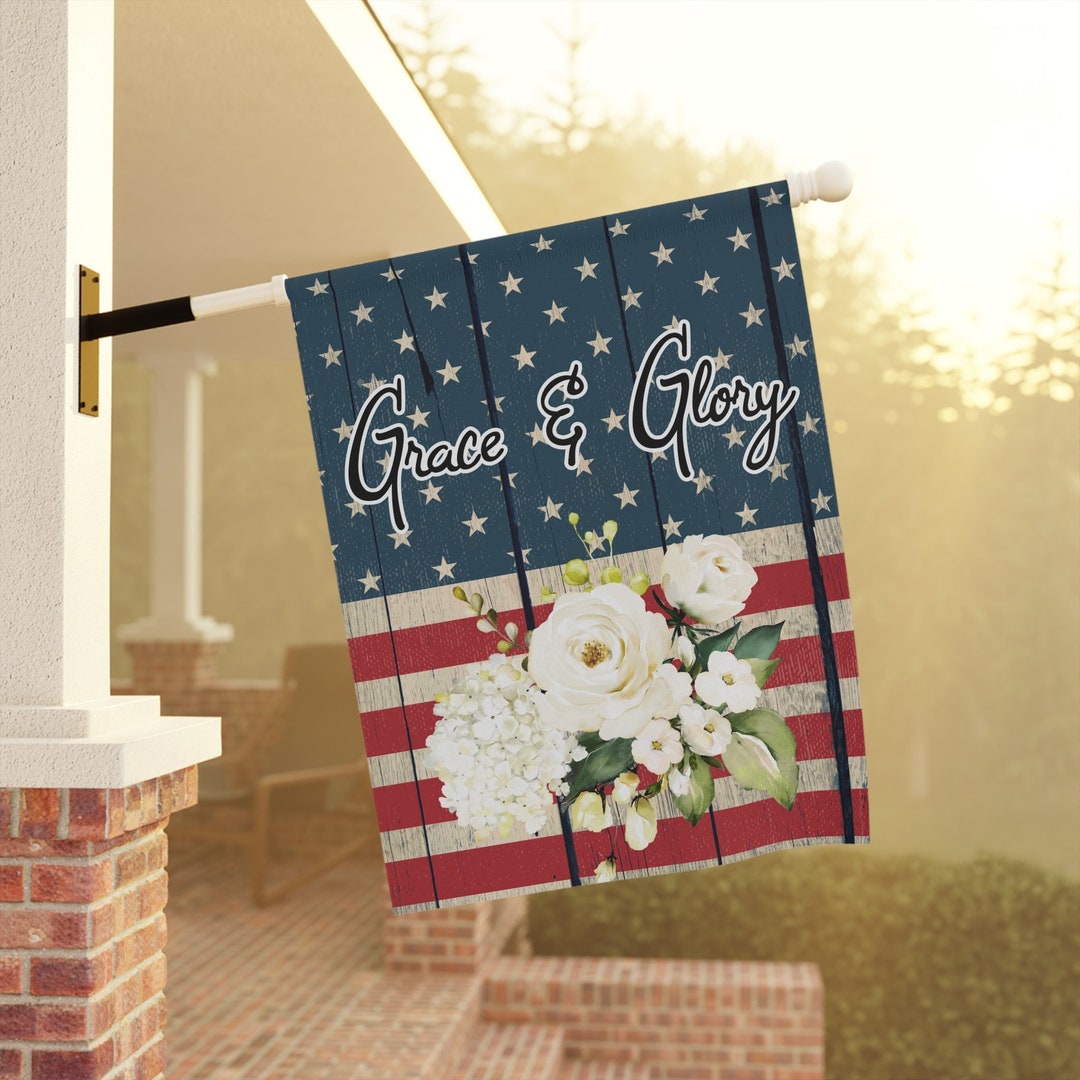 Grace and Glory Patriotic Red White Blue Garden Banner Flag - Etsy