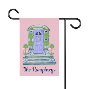 Preppy Pink Door With Topiary Personalized Family Name Double Sided ...