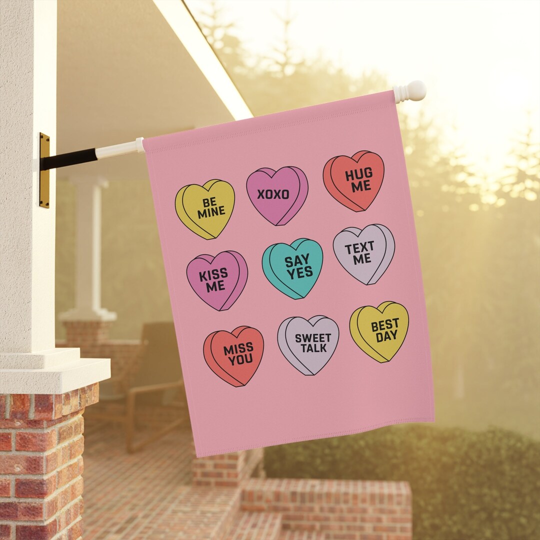Candy Heart Pink Valentine Garden Banner Flag - Etsy