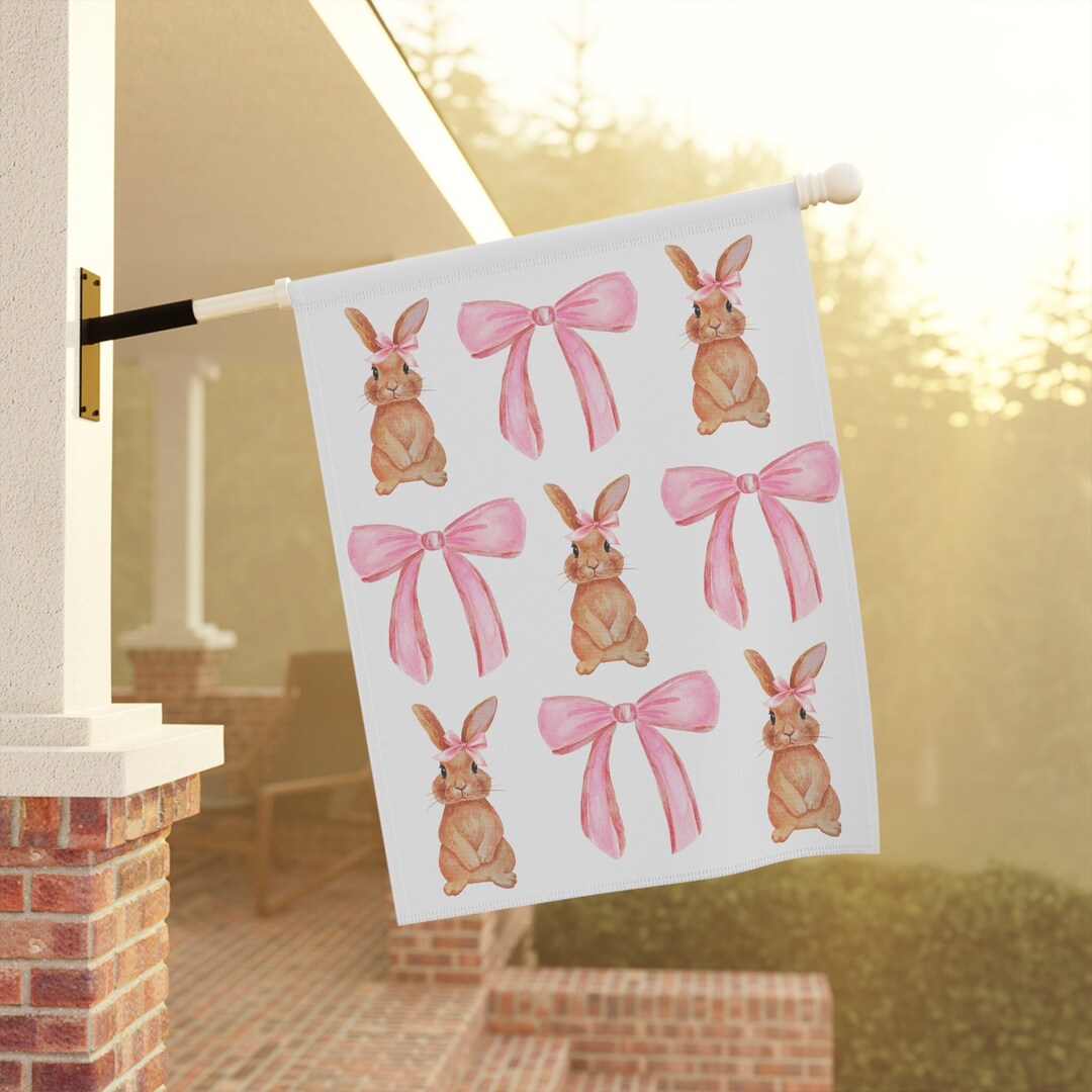 Easter Bunny and Pink Bows Spring Double Sided Garden Banner Flag ...