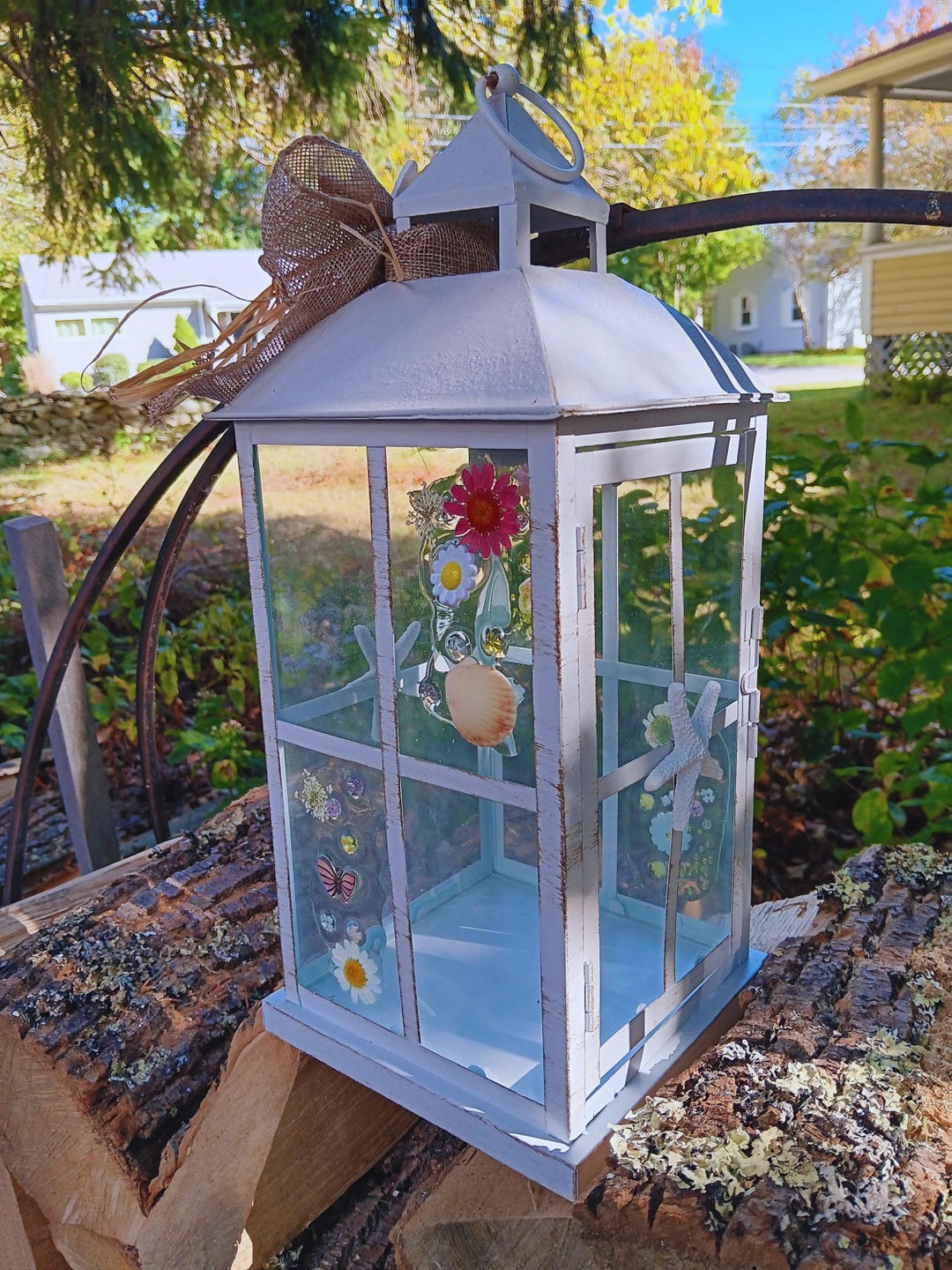 Rustic Large White Lantern With Floral & Seashell Accents - Etsy