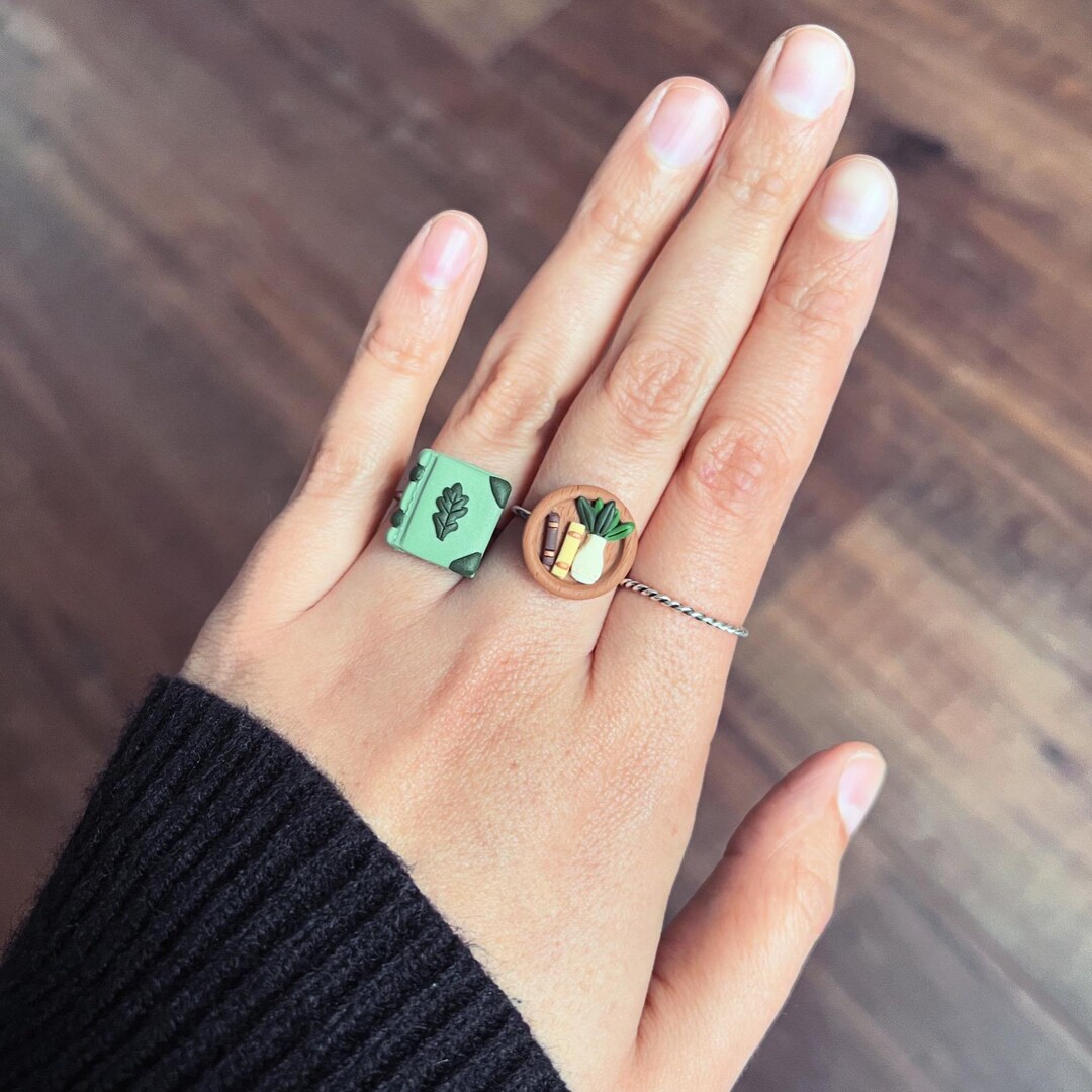 Ring With Book or Bookcase Adjustable, Polymer Clay and Stainless Steel ...