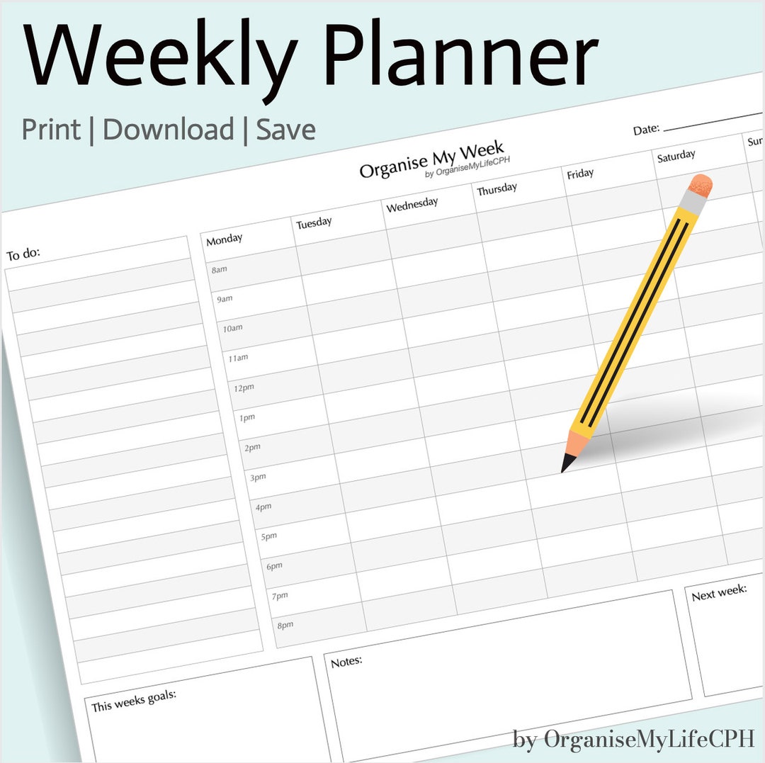Printable Weekly Planner Calendar Week to View Digital - Etsy