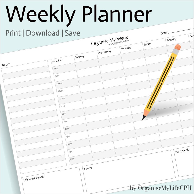 Printable Weekly Planner Calendar Week to View Digital - Etsy