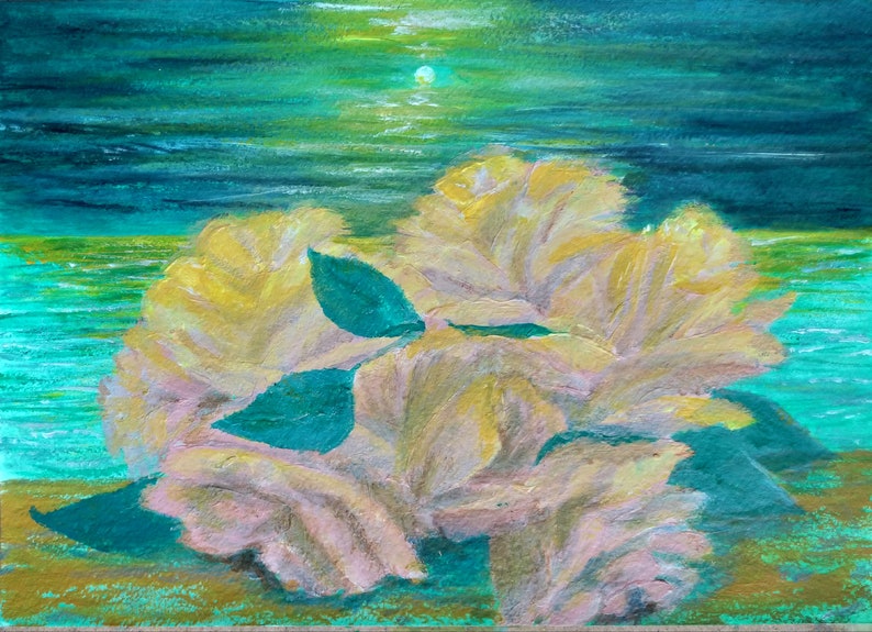 Rose on the Beach Original Painting , Floral Painting, Seascape, on the ...