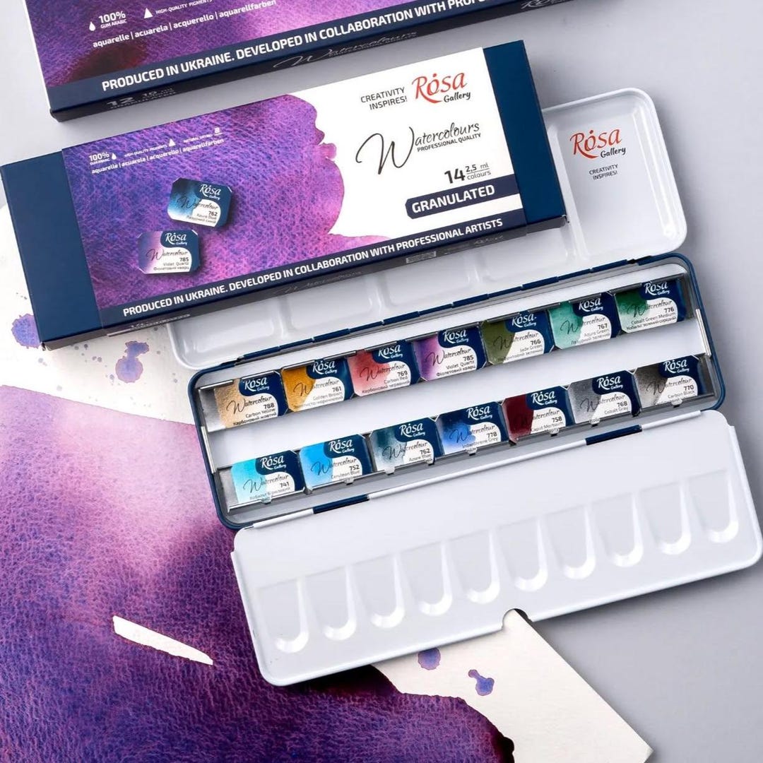 Granulated Watercolor Paint Set, ROSA Gallery, 14 Colors, Metal Case - Etsy
