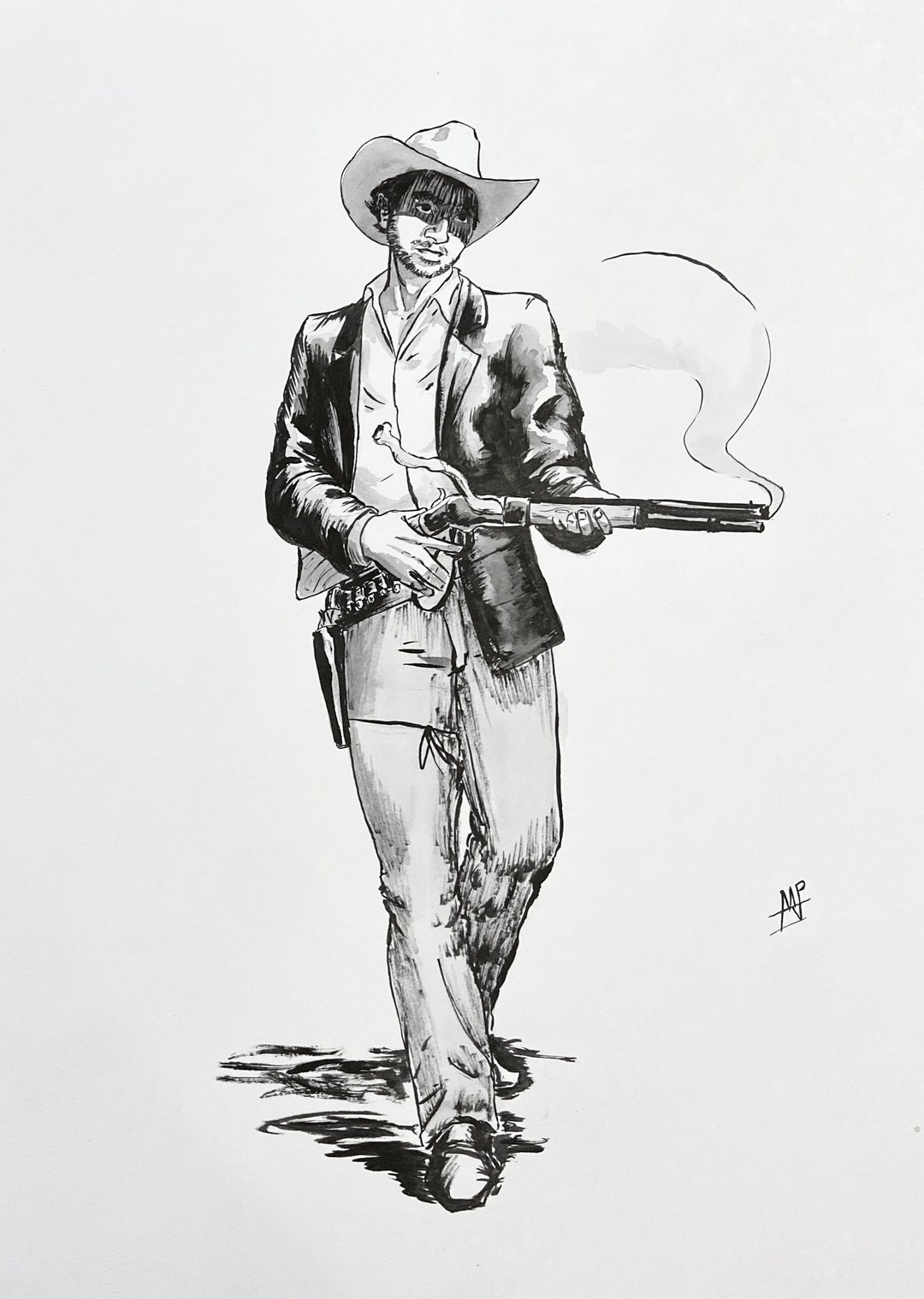 Custom Cowboy Ink Portrait: Hand-drawn Western Art (10x15 Inches) - Etsy