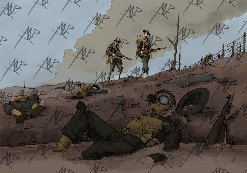 World War I Soldier in the Trenches WWI Poster Digital Download, Gas ...