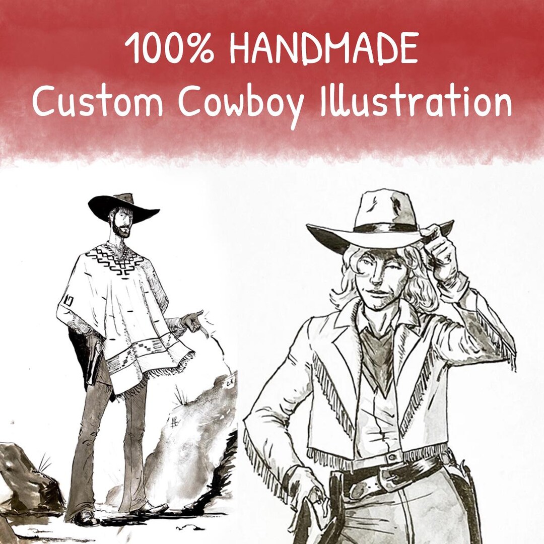 Personalized Cowboy Ink Portrait Hand-drawn Illustration, Great for ...