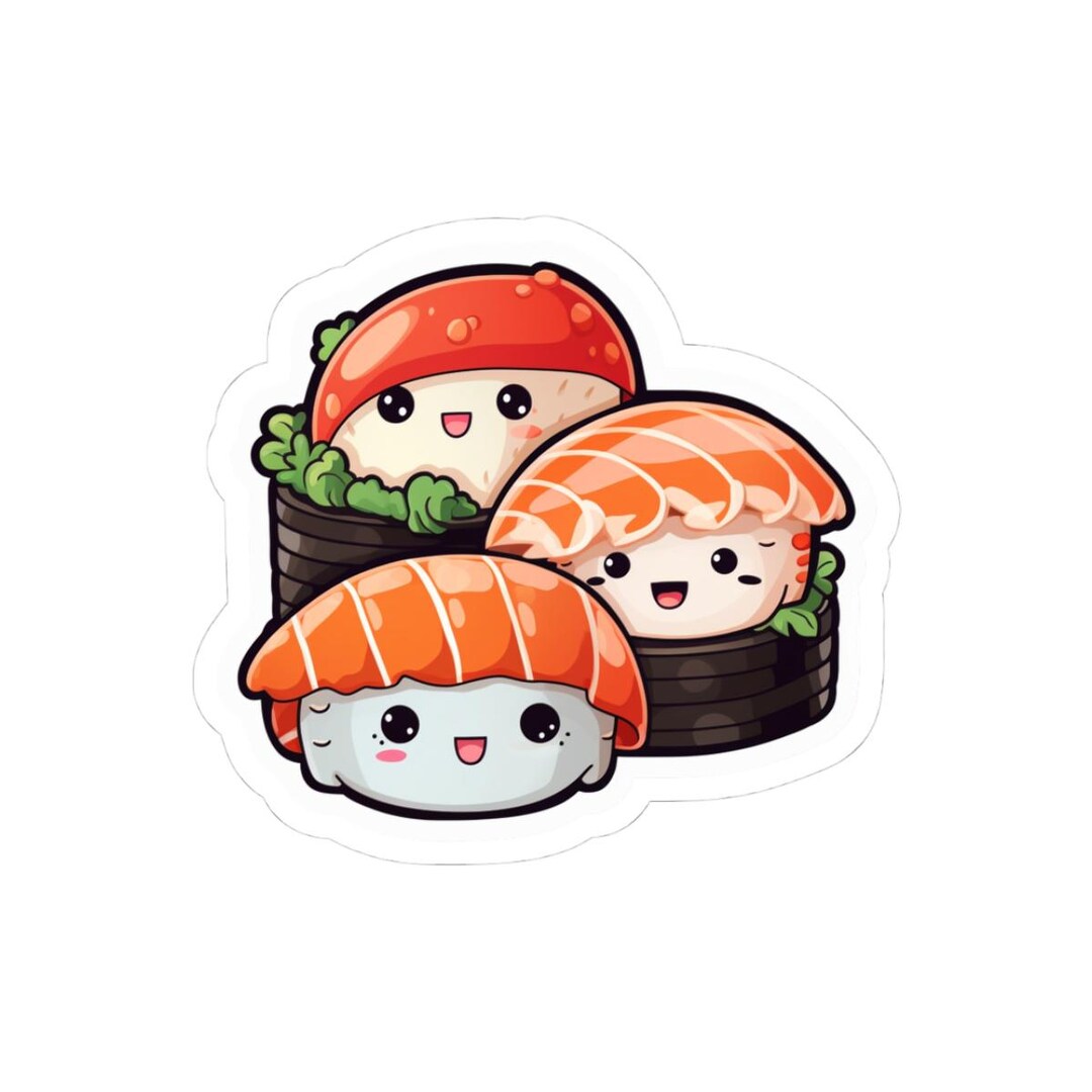Kawaii Sushi Trio Kiss-cut Sticker | Cute Salmon Nigiri Roll - Etsy