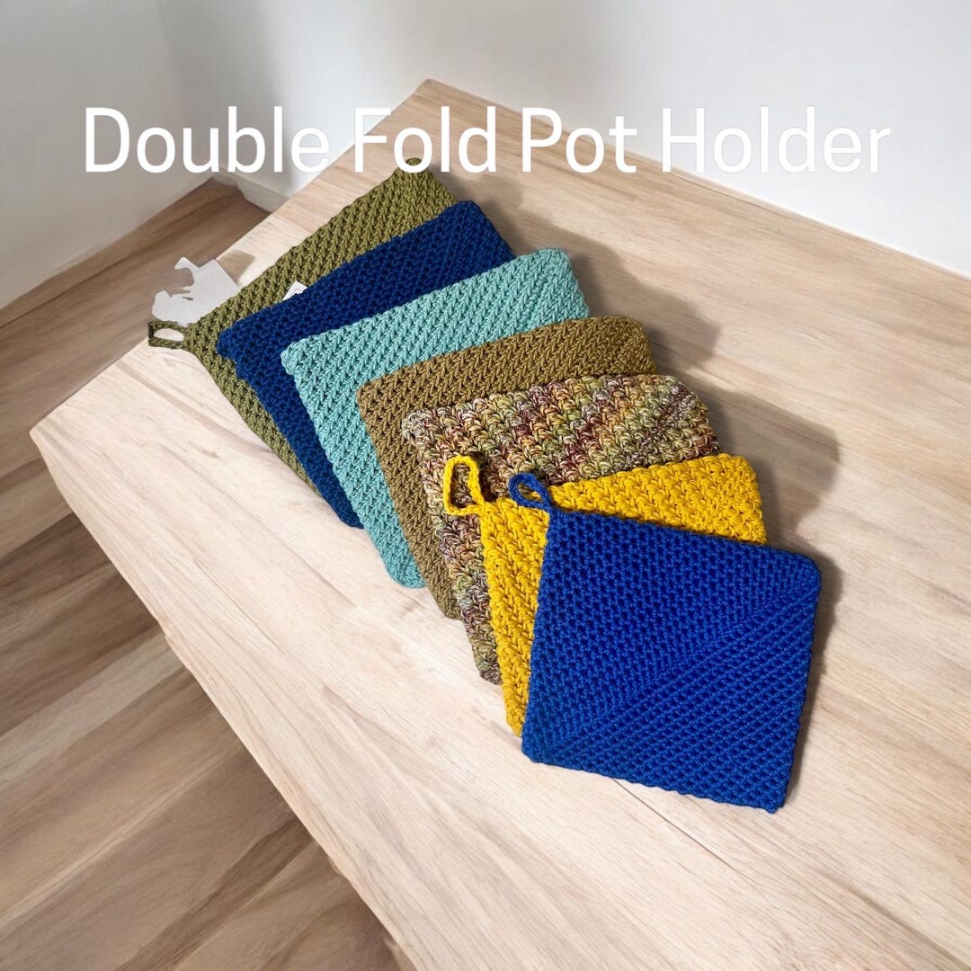 Double Fold Pot Holder Handcrocheted Hot Pad Kitchen Essential Cotton ...