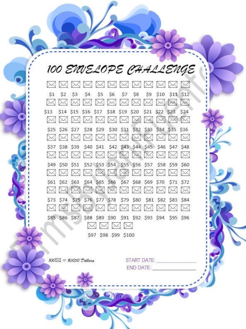 100 Envelope Challenge Pdf Template - Etsy