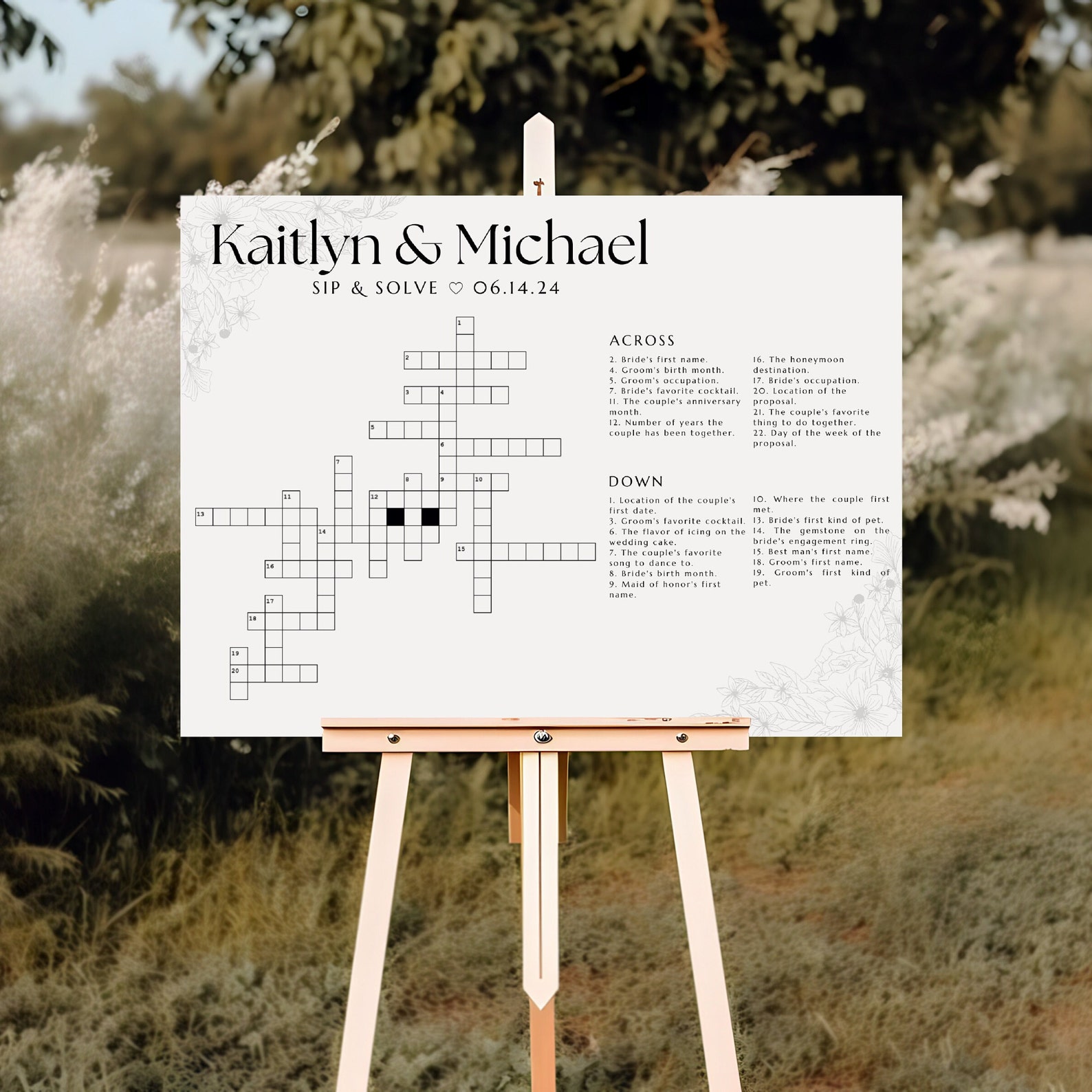 Custom Wedding Crossword Extra Large Wedding Activity Guest Game Extra ...
