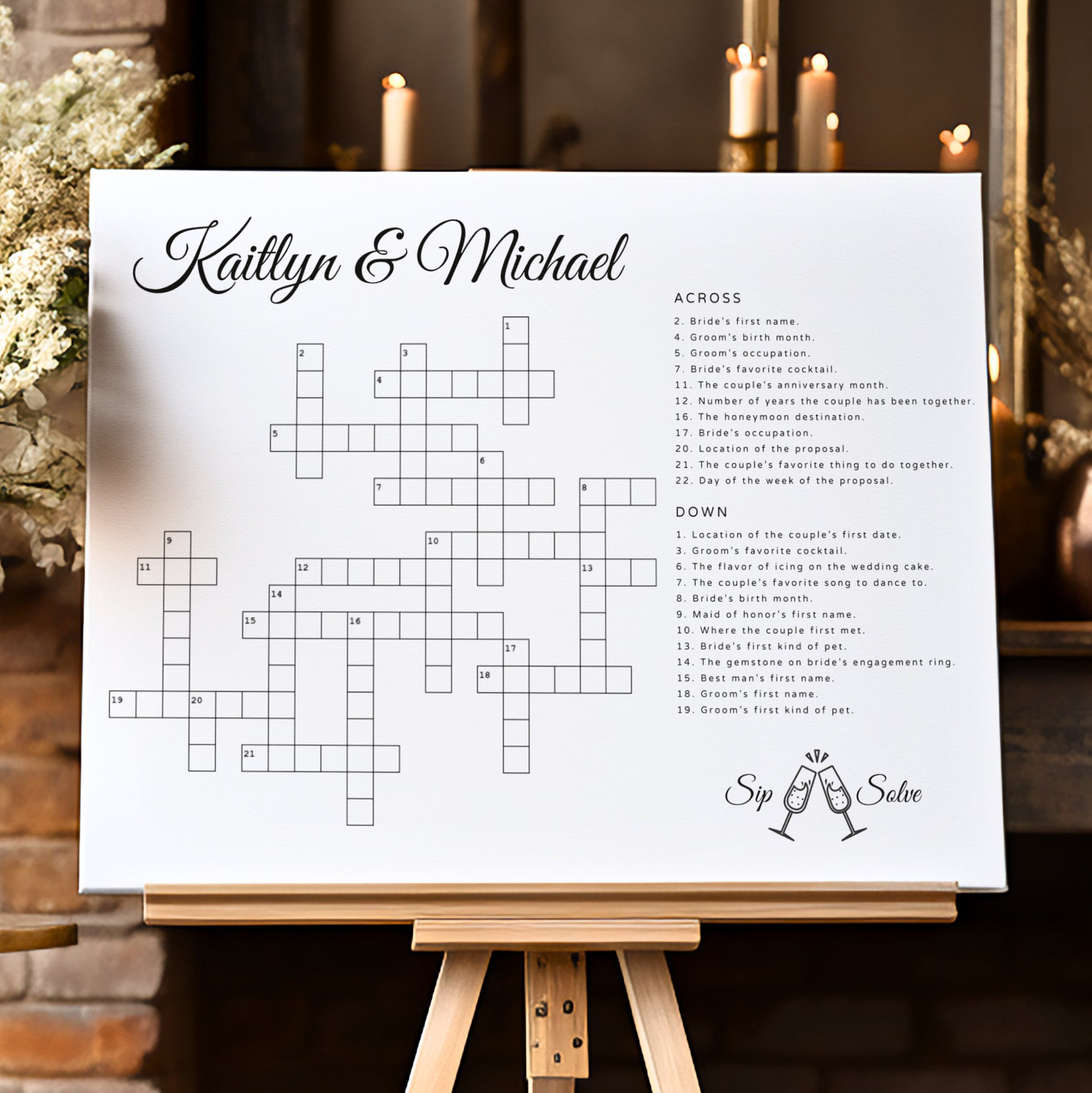 Custom Wedding Crossword Extra Large Wedding Activity Guest Game Extra ...
