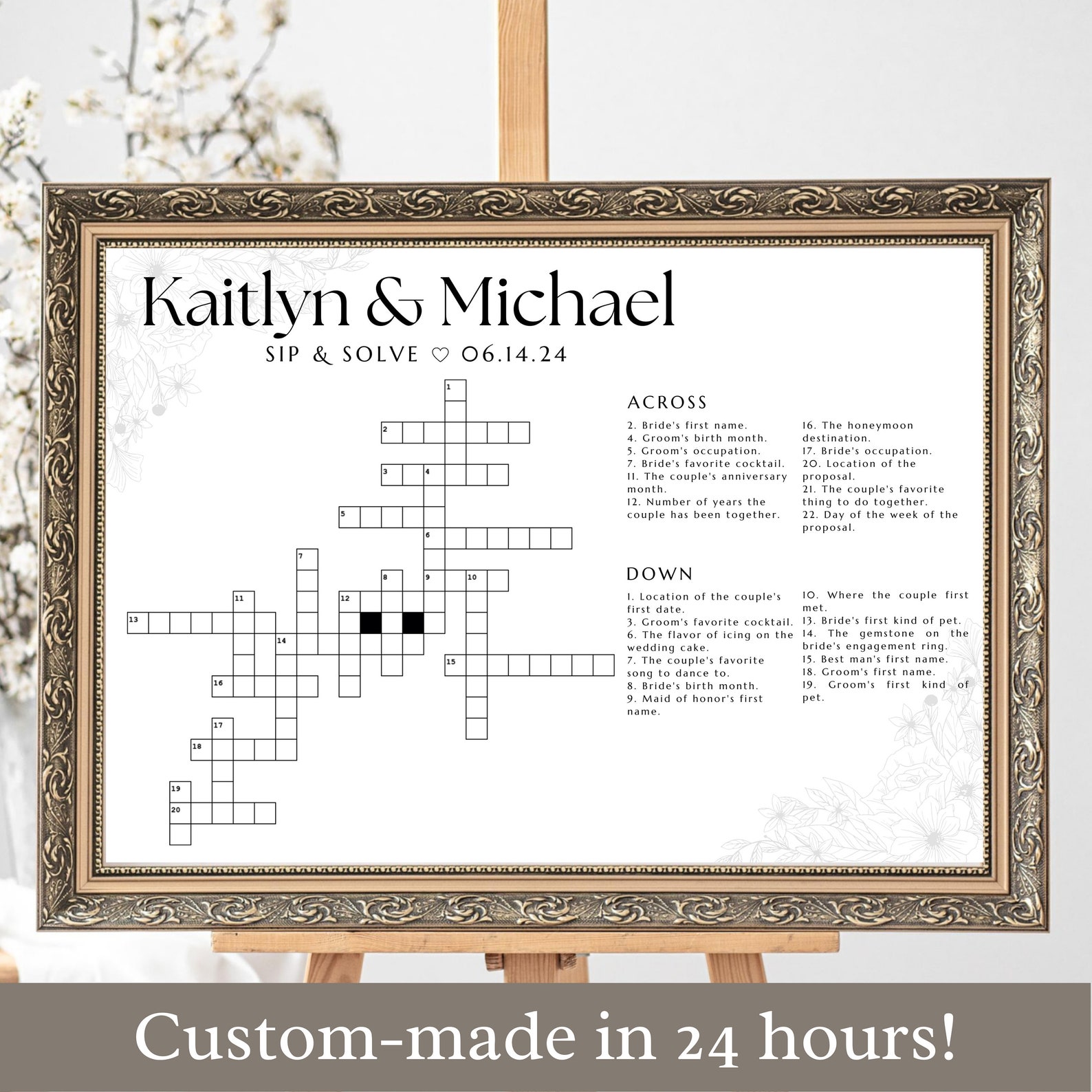 Custom Wedding Crossword Extra Large Wedding Activity Guest Game Extra ...