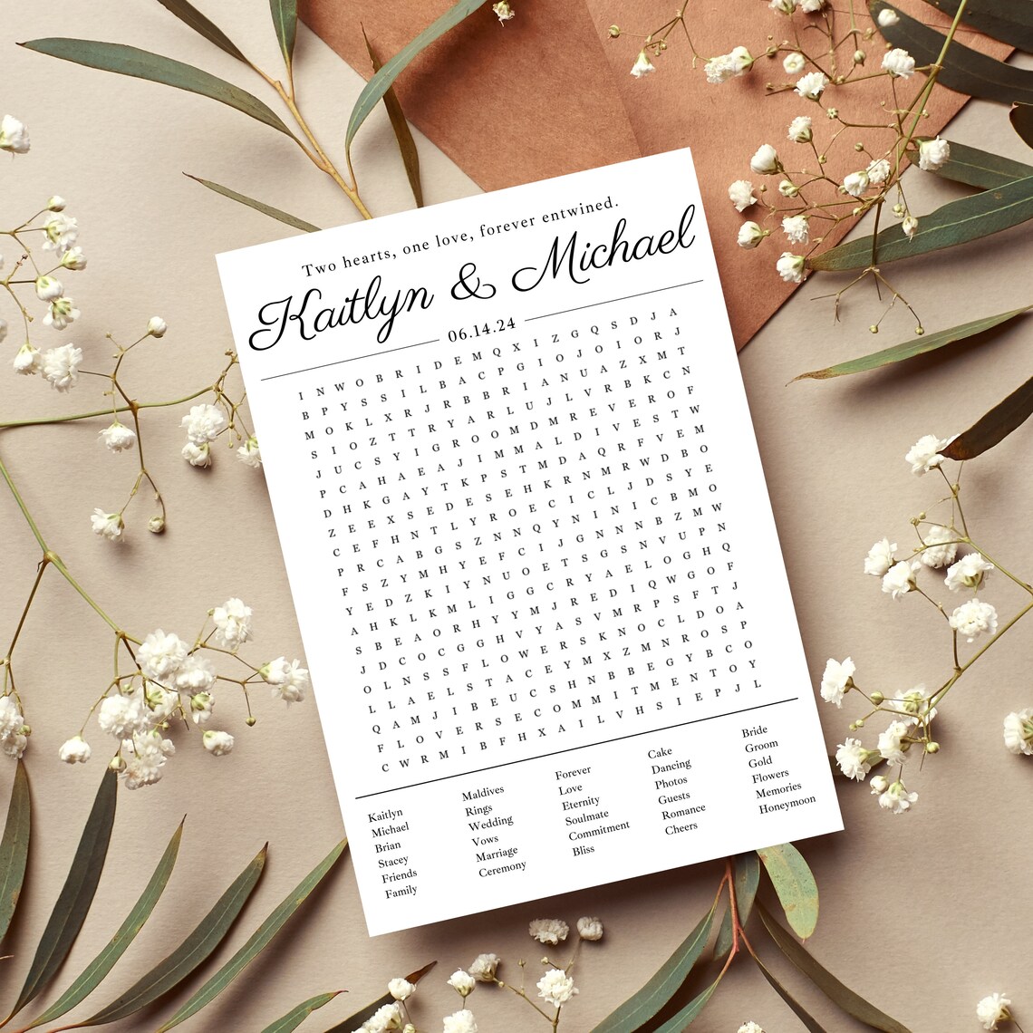 Wedding Word Search Template Guest Game Custom Word Search Template for ...