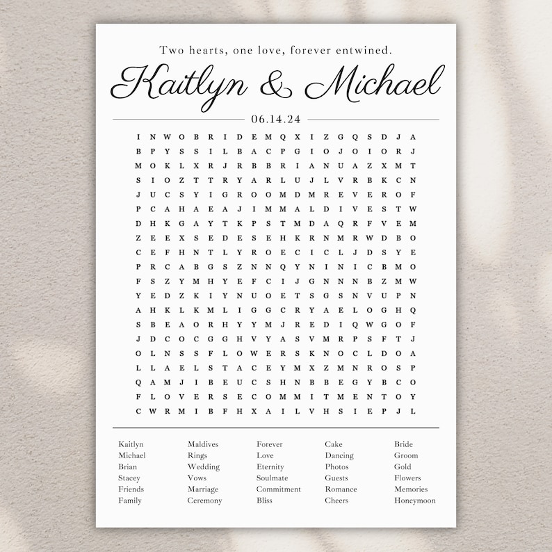 Wedding Word Search Template Guest Game Custom Word Search Template for ...