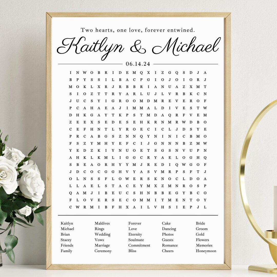 Wedding Word Search Template Guest Game Custom Word Search Template for ...