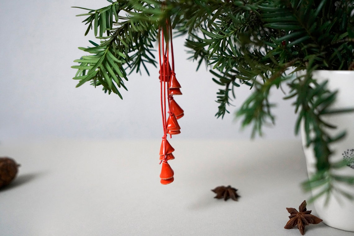 Small Red Christmas Trees Set of 3 Handmade Decorations for - Etsy
