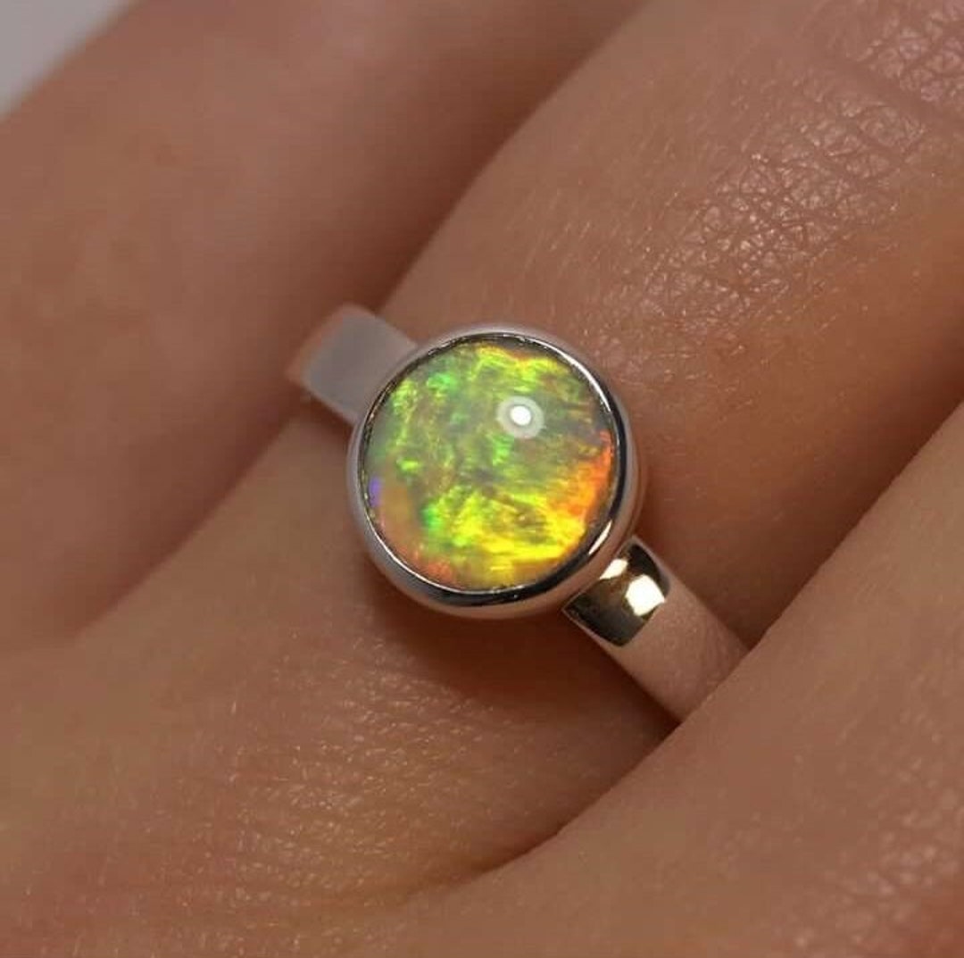Genuine Ethiopia Opal Ring 925 Sterling Silver Ring Round Ethiopia Opal Ring Women Silver Ring ...