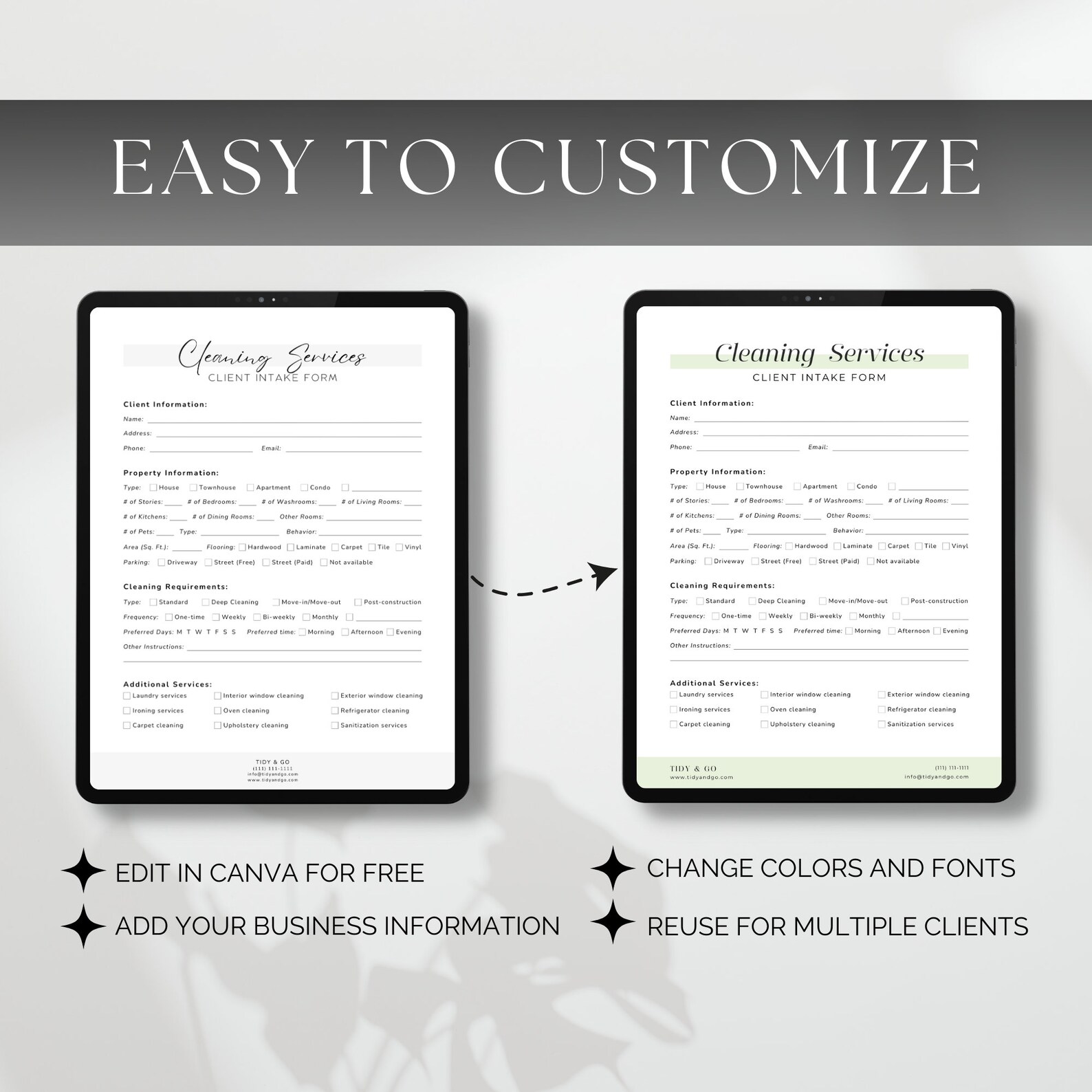 Cleaning Services Client Intake Form: Editable Canva Template (letter ...