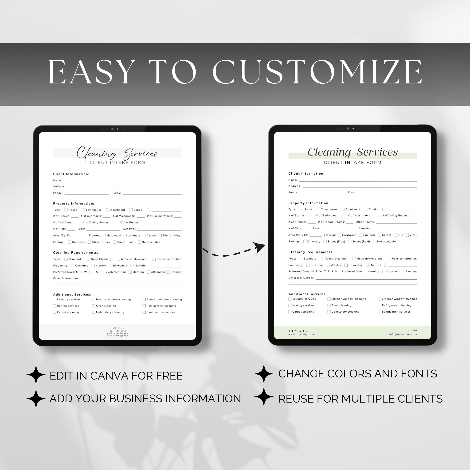 Cleaning Services Client Intake Form, Canva Template, Editable Client ...