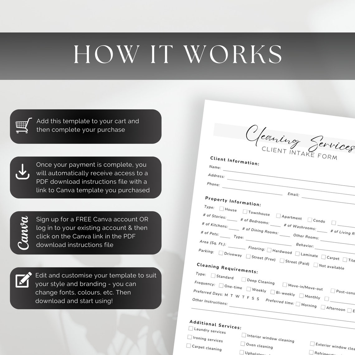 Cleaning Services Client Intake Form: Editable Canva Template (letter ...