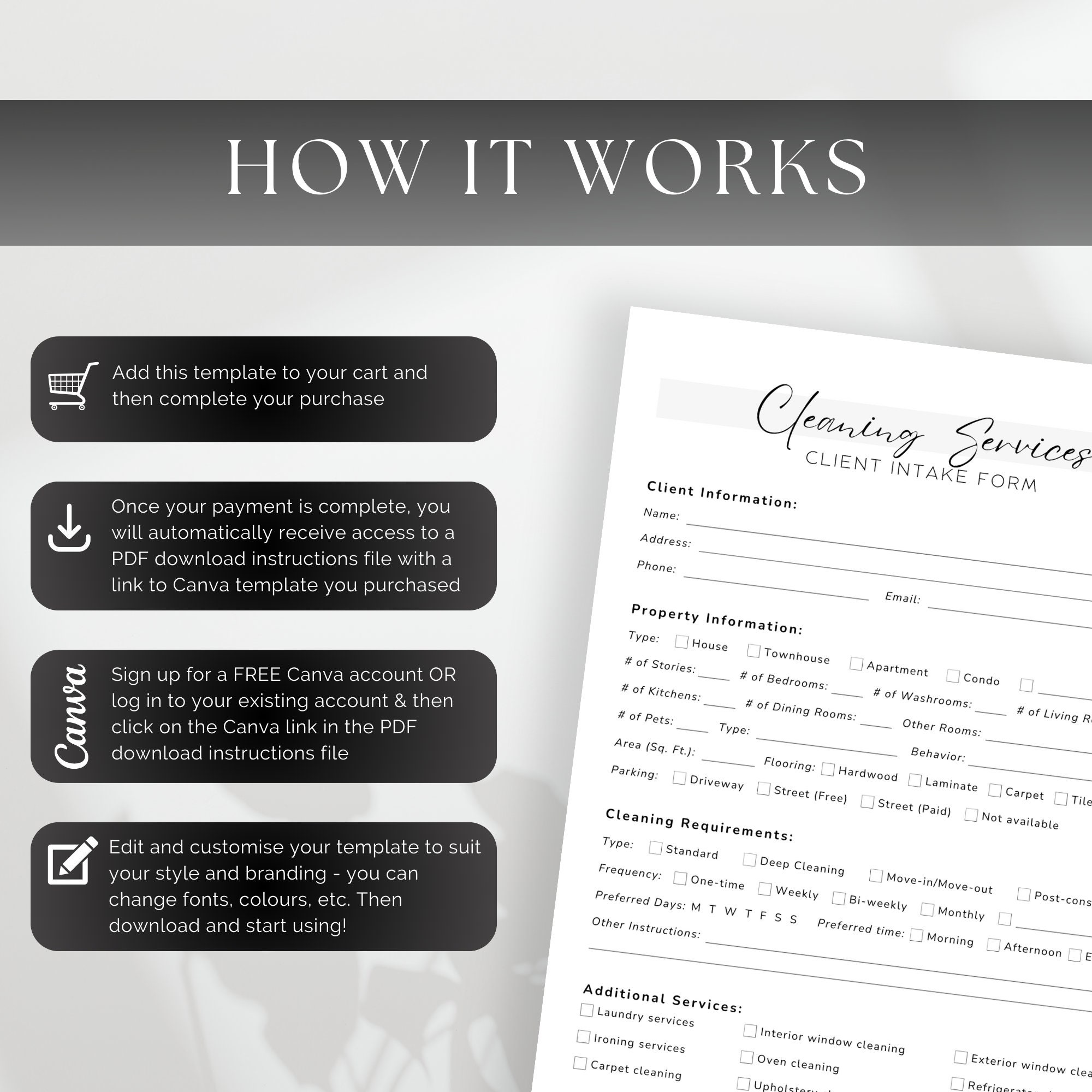 Cleaning Services Client Intake Form, Canva Template, Editable Client ...
