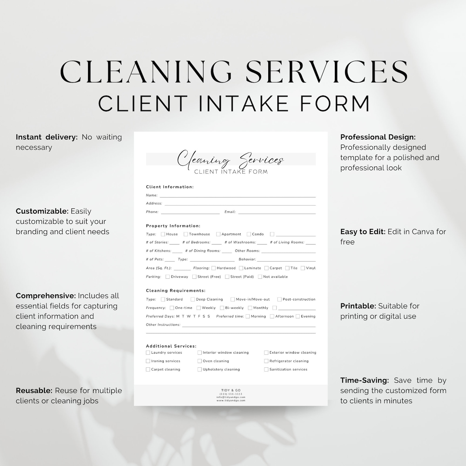 Cleaning Services Client Intake Form: Editable Canva Template (letter ...
