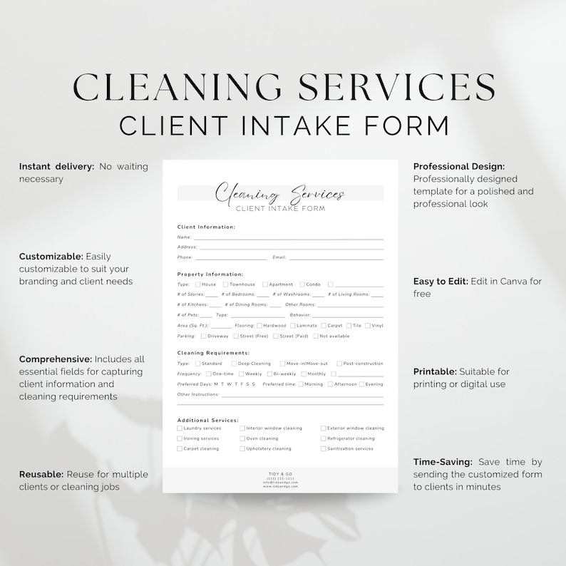 Cleaning Services Client Intake Form: Editable Canva Template (letter ...