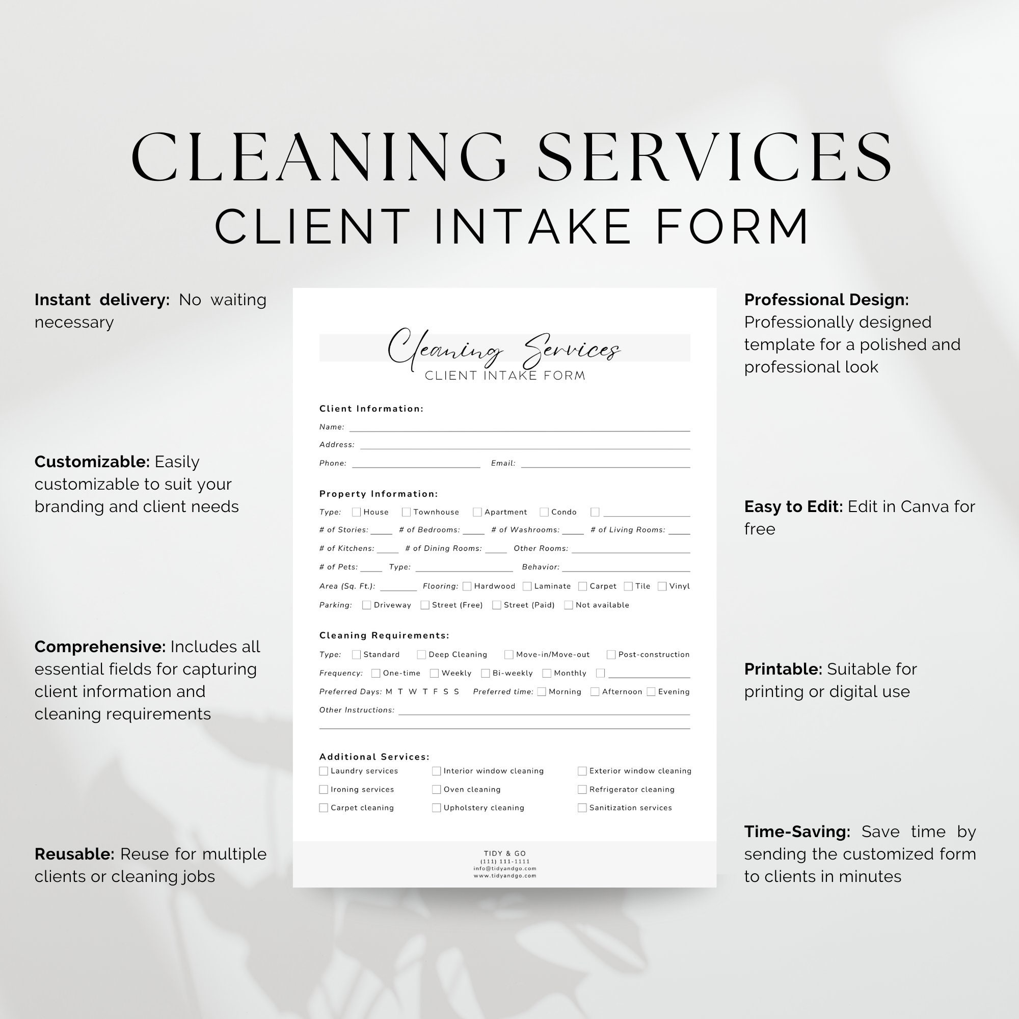Cleaning Services Client Intake Form: Editable Canva Template (letter ...