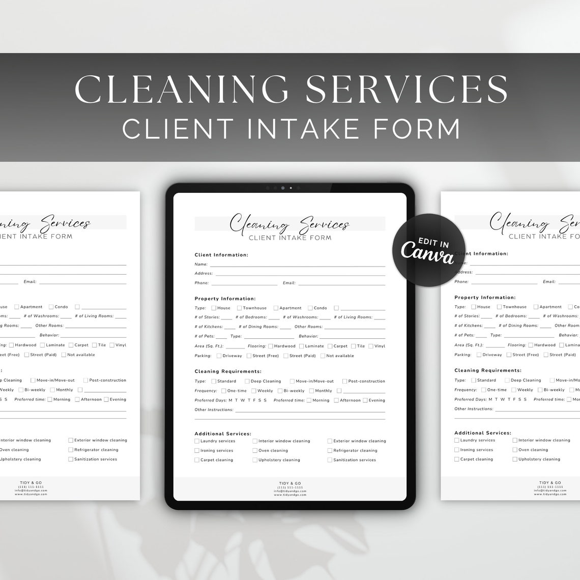 Cleaning Services Client Intake Form: Editable Canva Template (letter ...