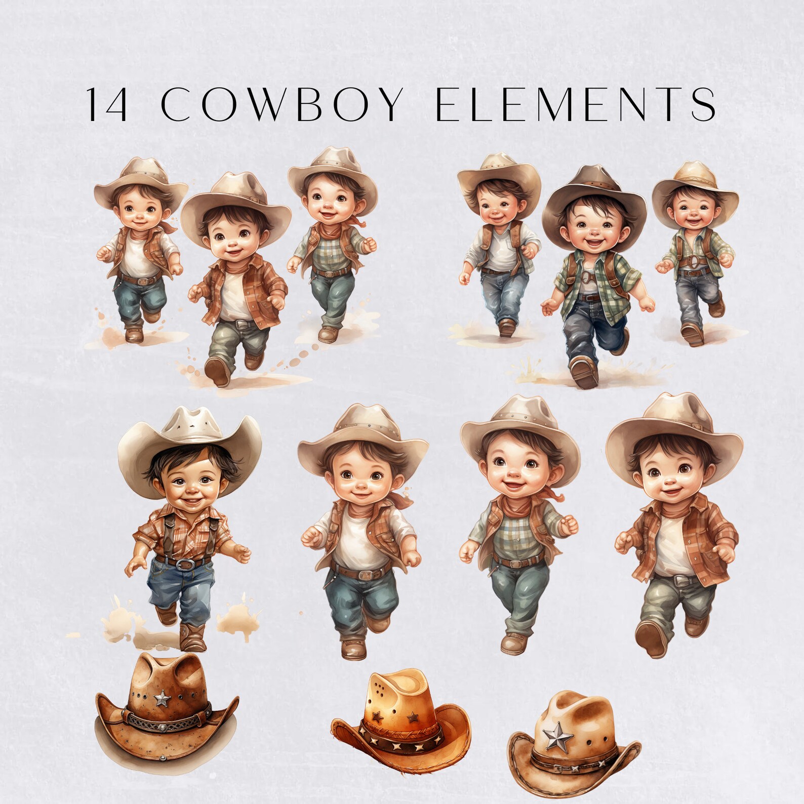 Baby Boy Cowboy Clipart, Watercolor Baby Shower, Cute Little Western ...