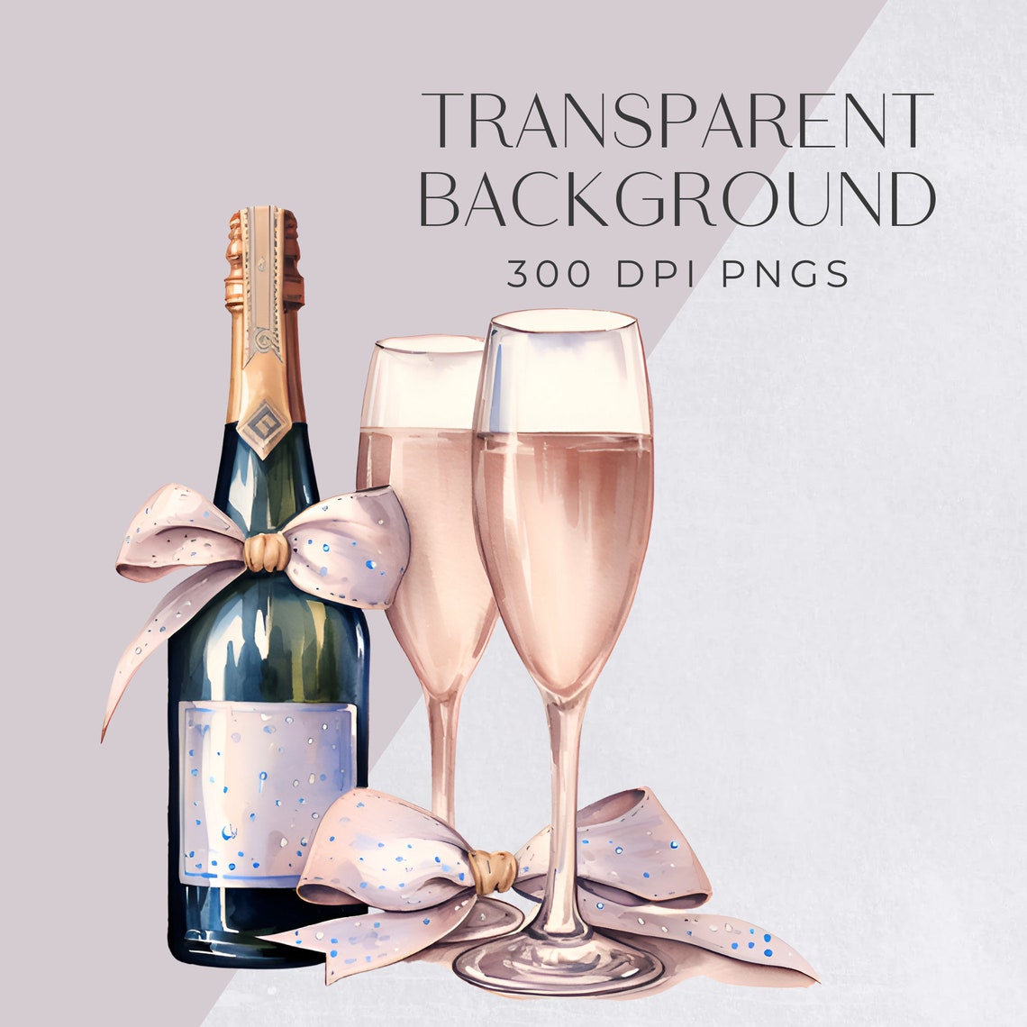 Champagne Bottle and Glass Clipart | SINGLE IMAGE | Wedding Champagne ...