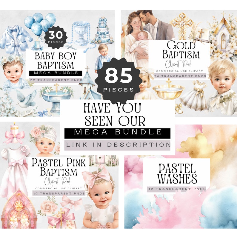 Baby Boy Baptism Clipart, MEGA BUNDLE, Religious Clip Art, Christening ...