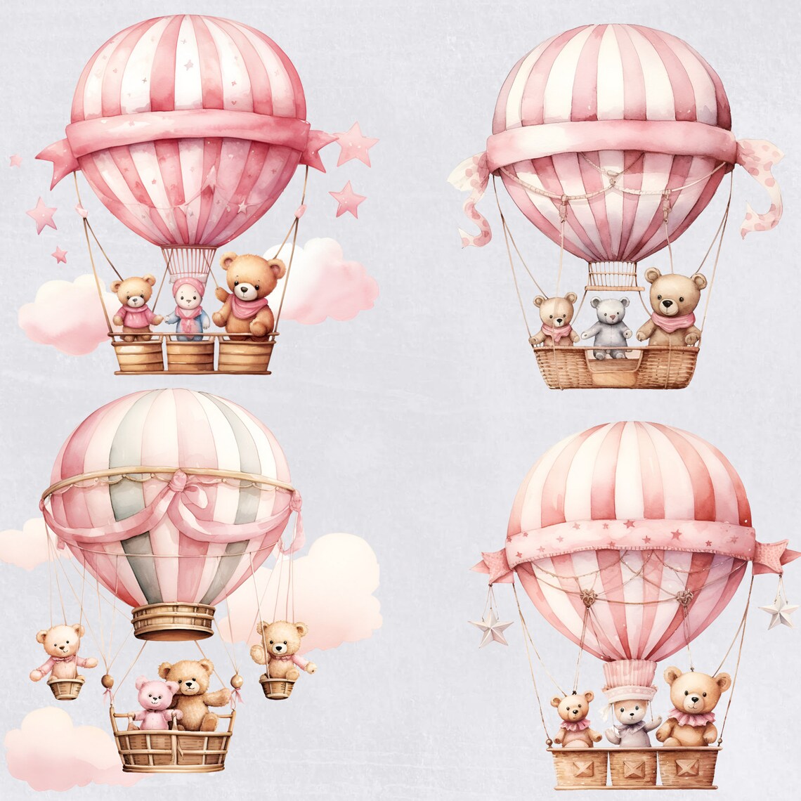 Bear in Pink Hot Air Balloon Clipart, Flying Bear Graphics, It's a Girl ...