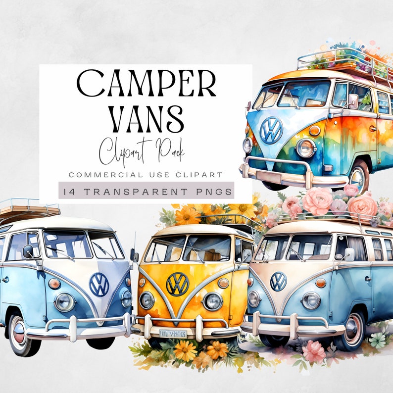 VW Van Clipart Happer Camper Clip Art Watercolor Campervan - Etsy