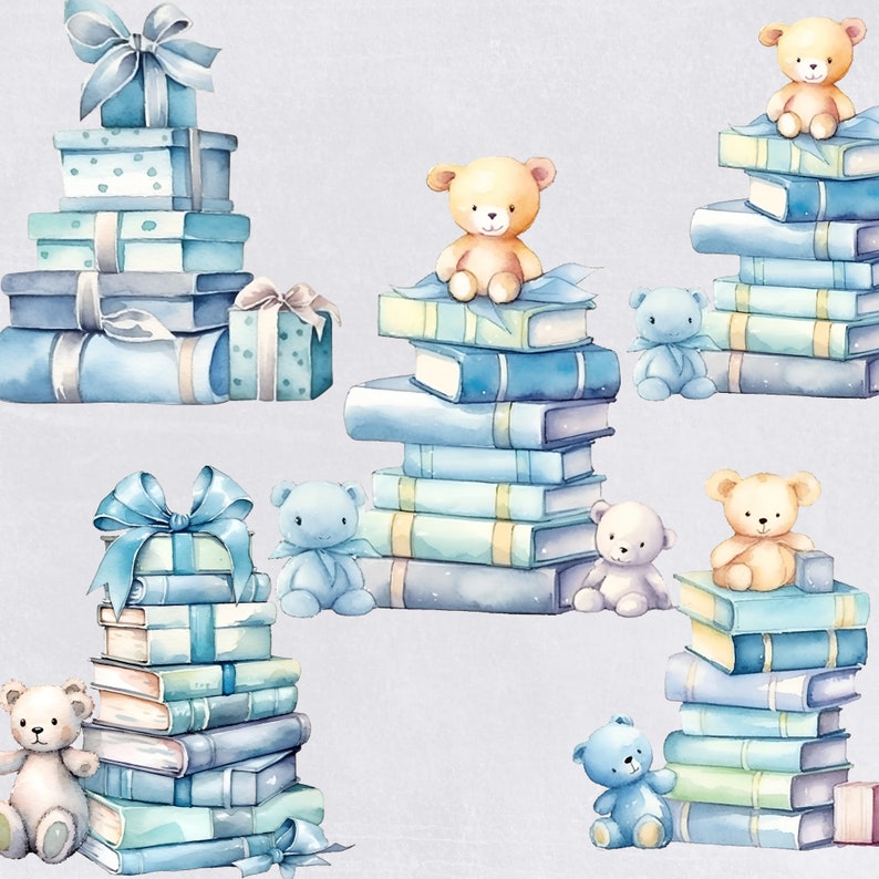 Book Shelf Clipart, New Chapter Baby Shower, Blue Storybook Clip Art ...