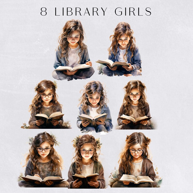 Library Girl Clipart Little Girl Reading Book Clip Art - Etsy